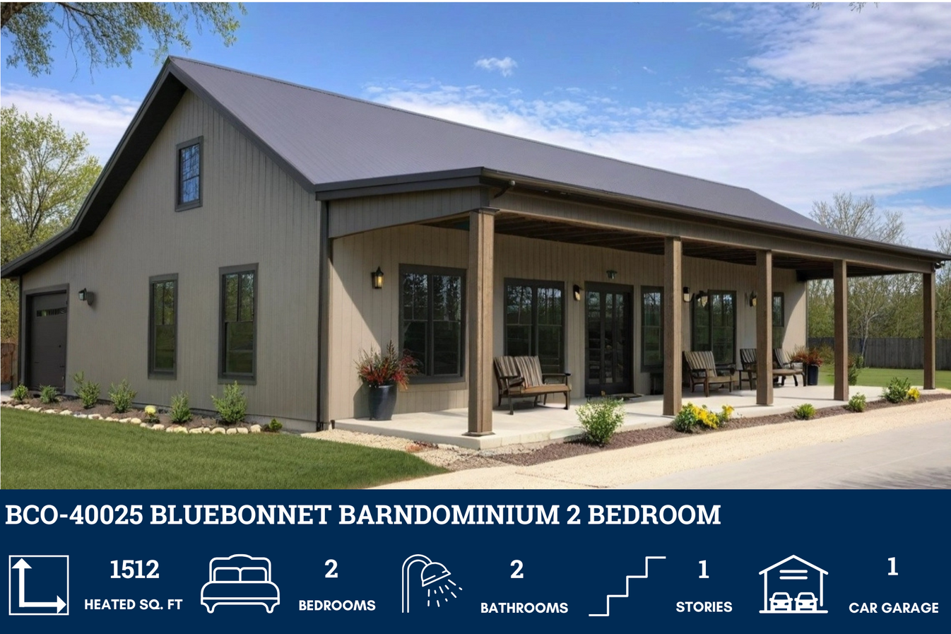 BCO-40025 Bluebonnet Barndominium House Plan – Barndominium Plans