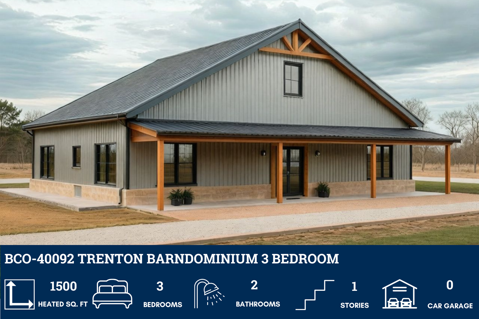 BCO-40092 Trenton Barndominium House Plan – Barndominium Plans