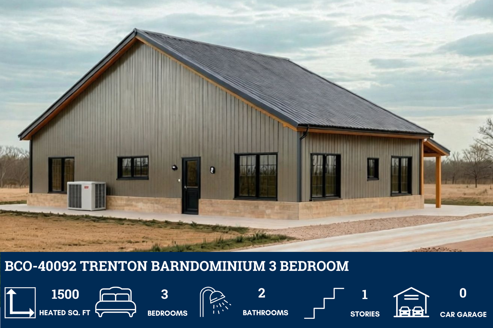 BCO-40092 Trenton Barndominium House Plan – Barndominium Plans