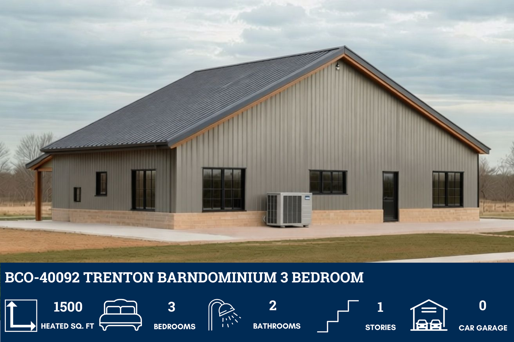 BCO-40092 Trenton Barndominium House Plan – Barndominium Plans