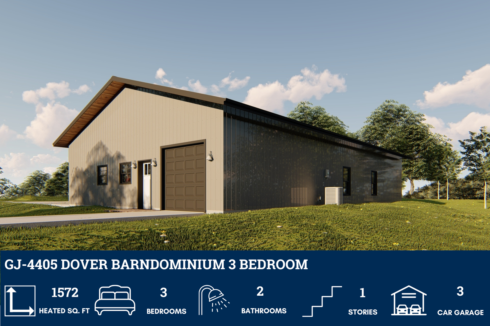 GJ-4405 Dover Barndominium House Plan – Barndominium Plans