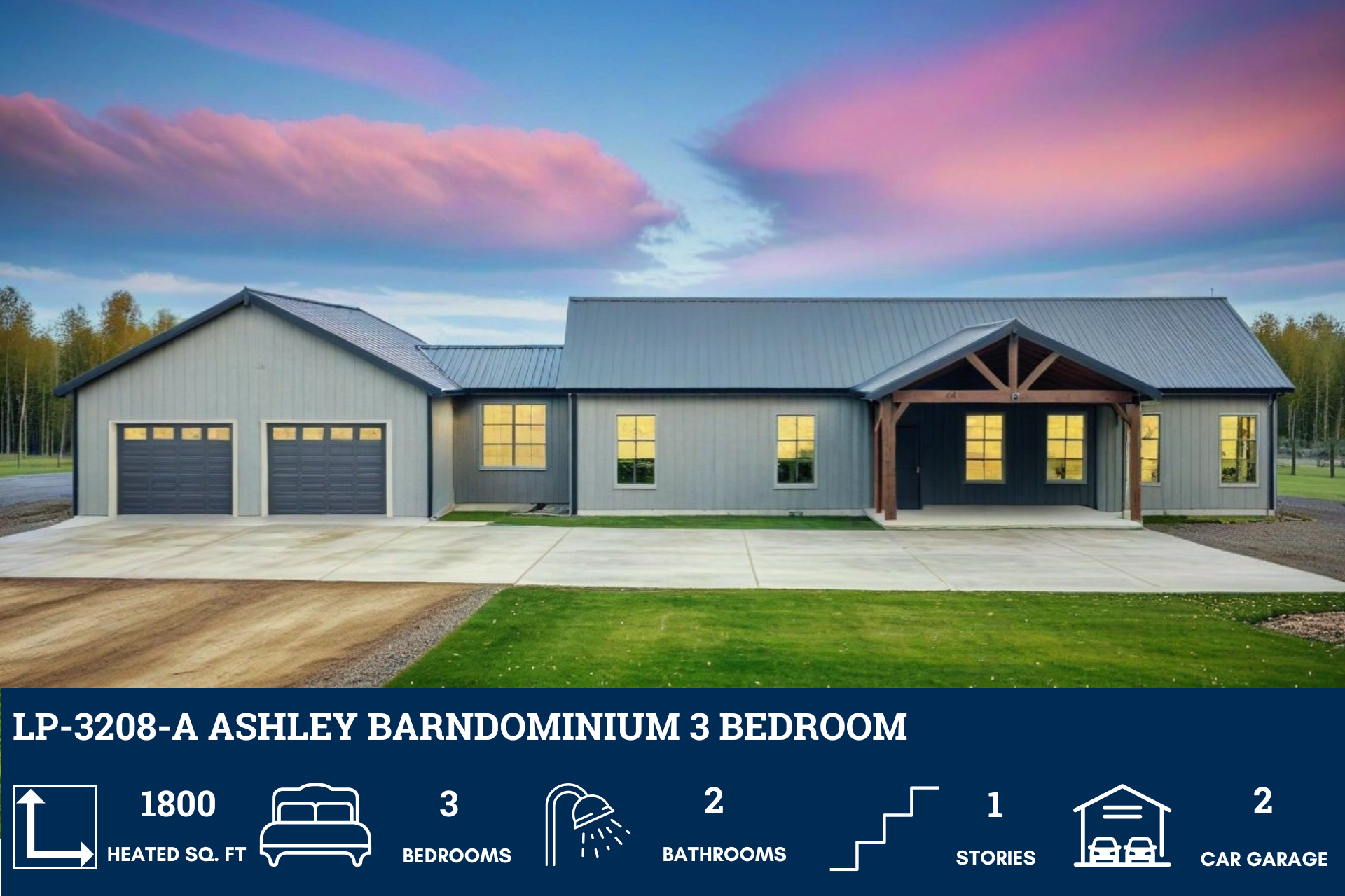 LP-3208-A Ashley Barndominium House Plan – Barndominium Plans