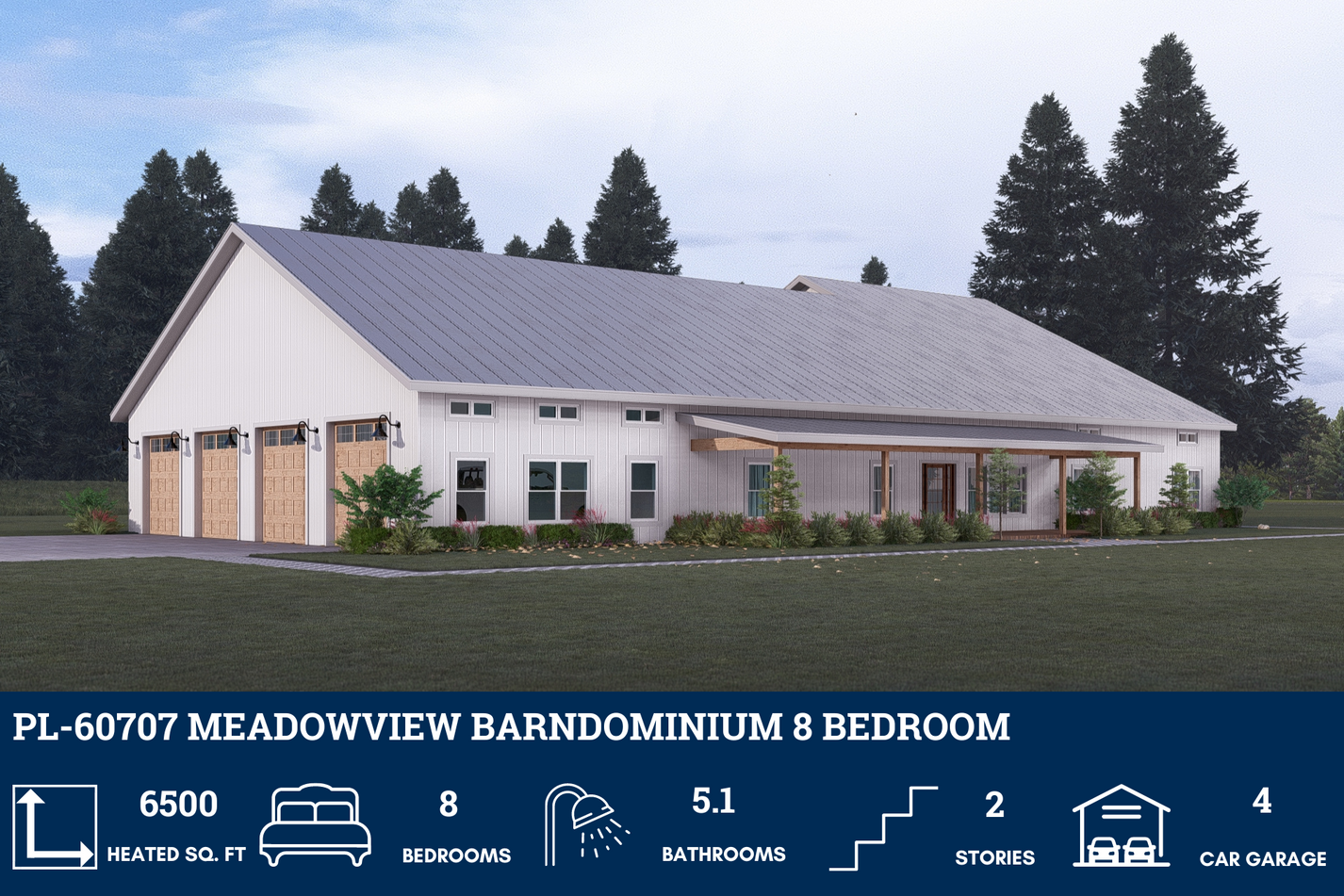 PL-60707 Meadowview Barndominium House Plan – Barndominium Plans
