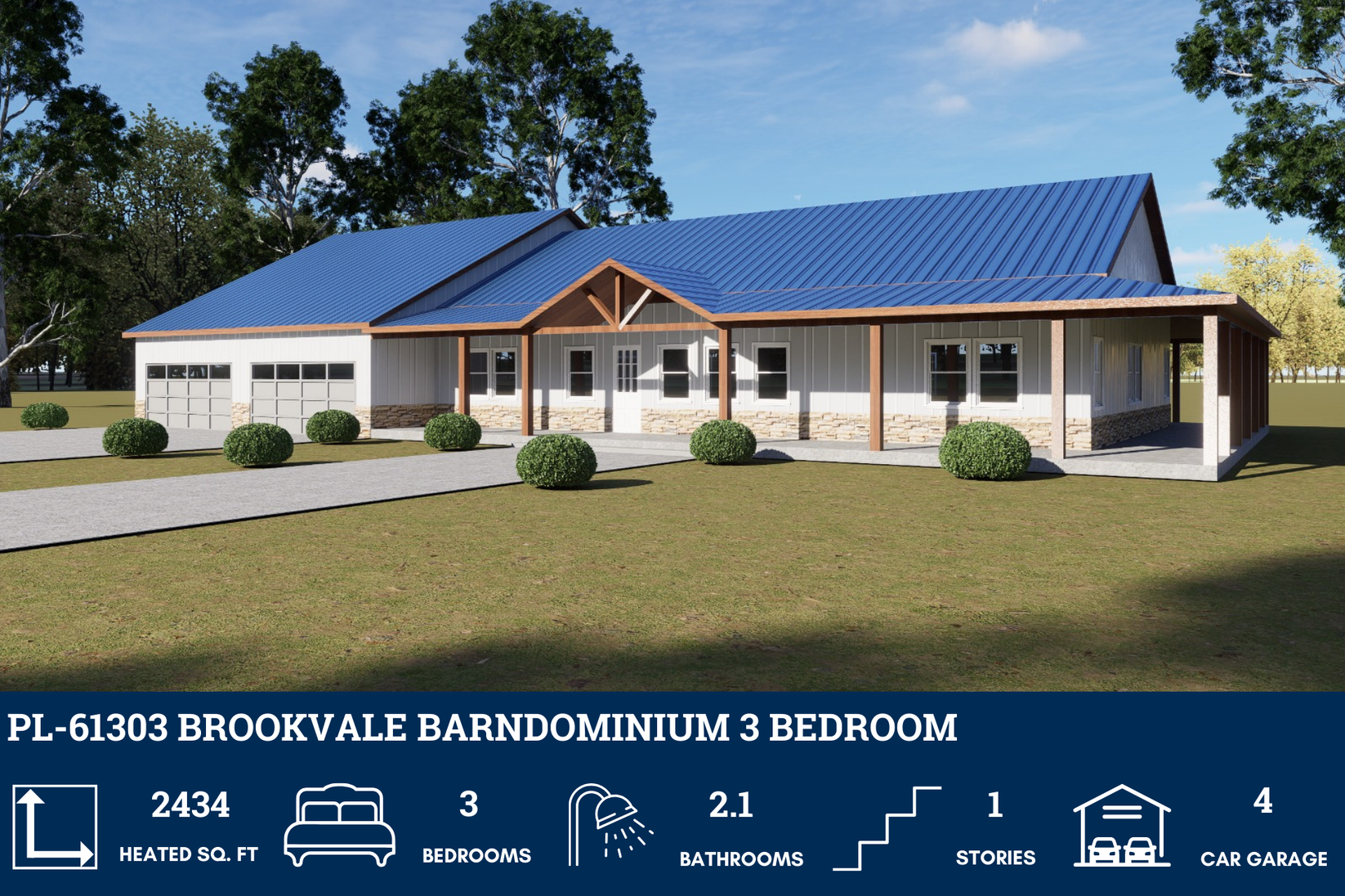 PL-61303 Brookvale Barndominium House Plan – Barndominium Plans
