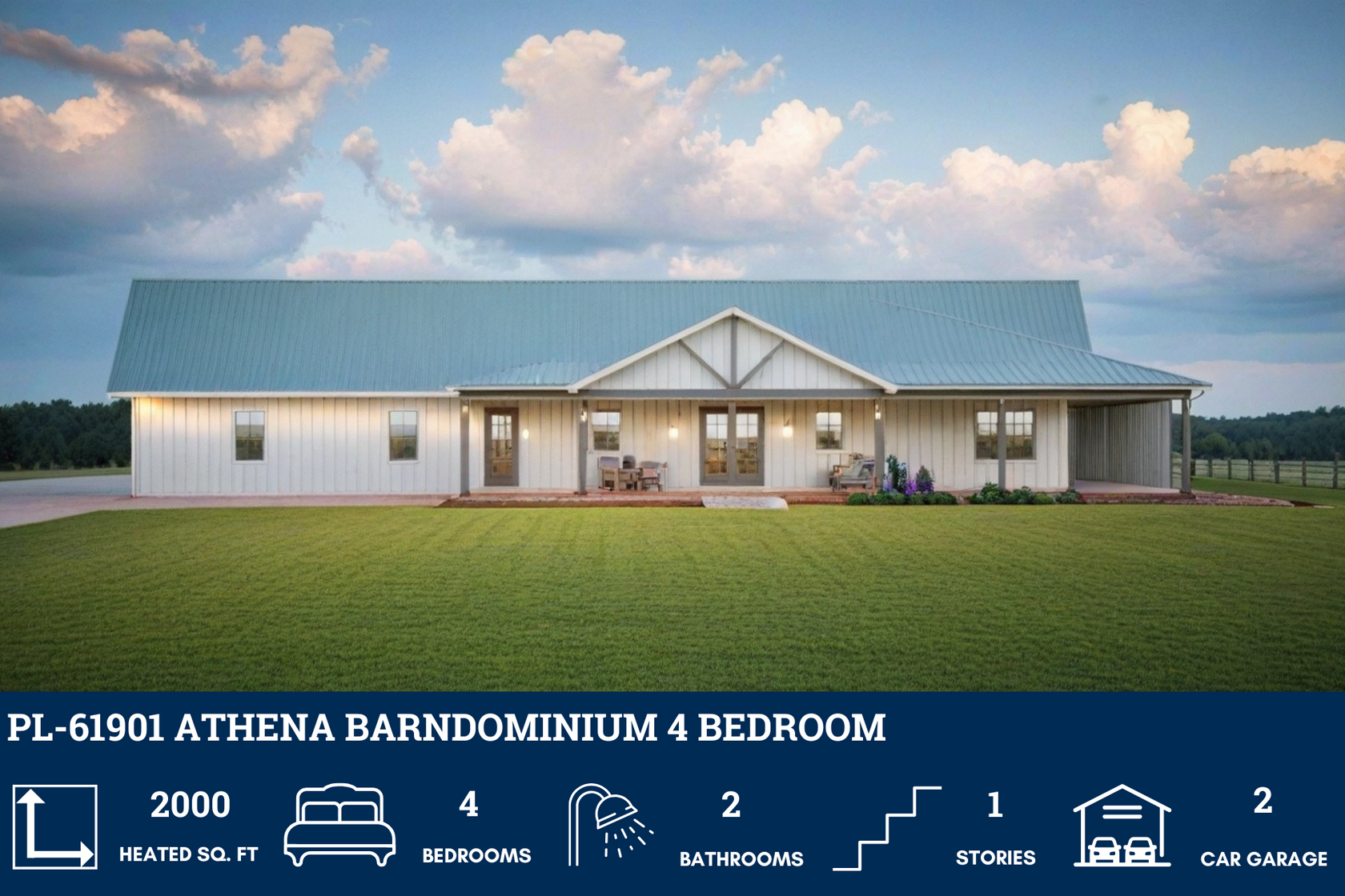 PL-61901 Athena Barndominium House Plan – Barndominium Plans