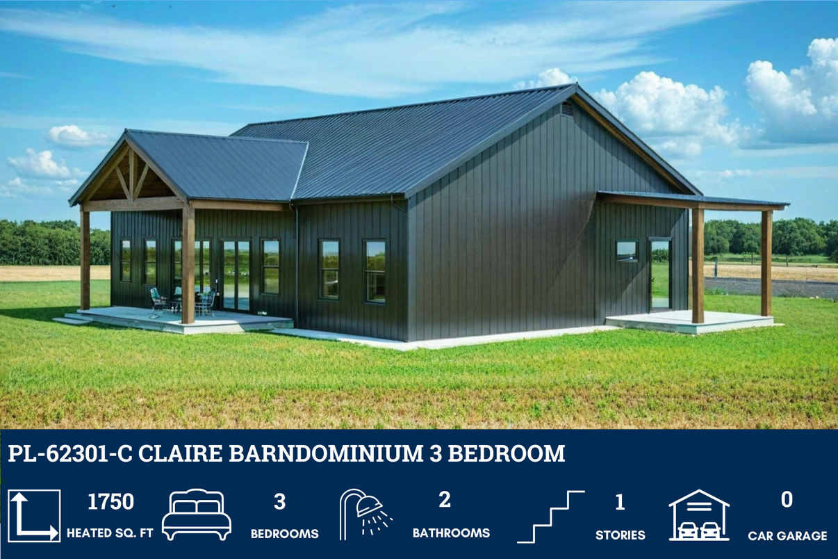 PL-62301-C Claire Barndominium House Plan – Barndominium Plans