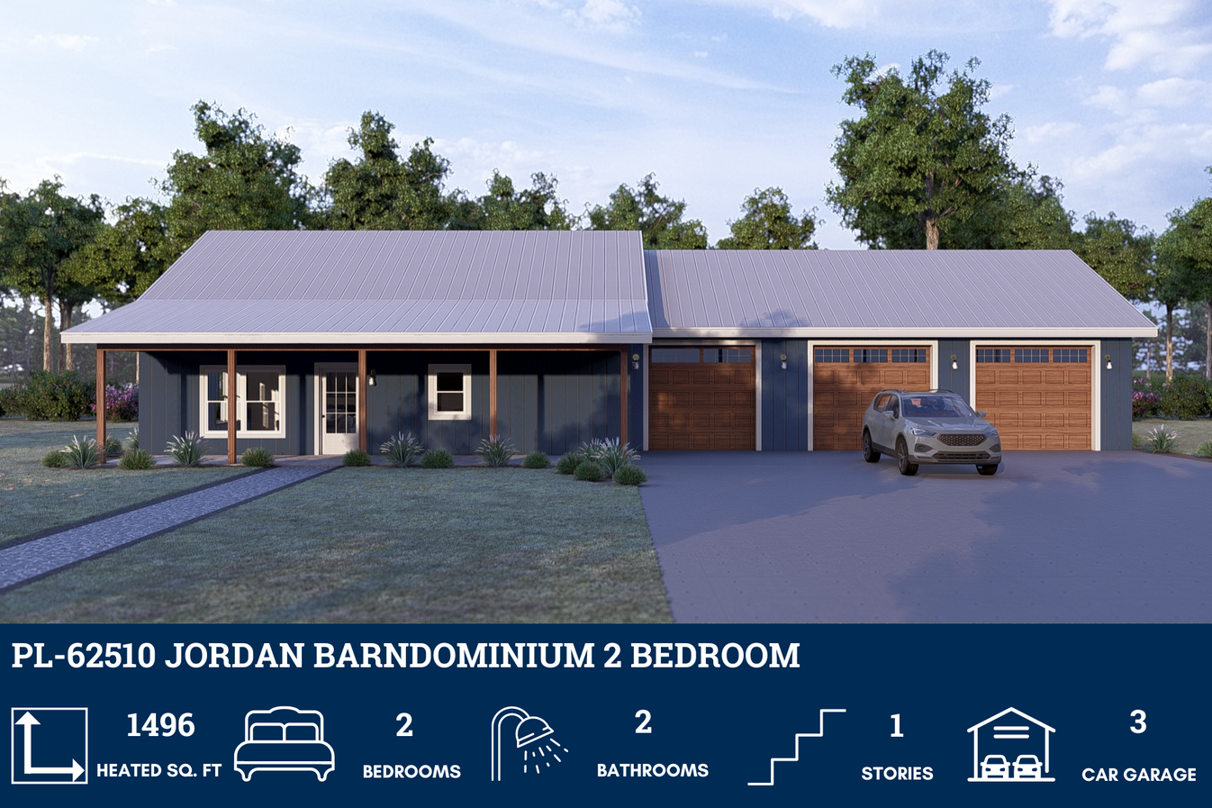 PL-62510 Jordan Barndominium House Plan – Barndominium Plans