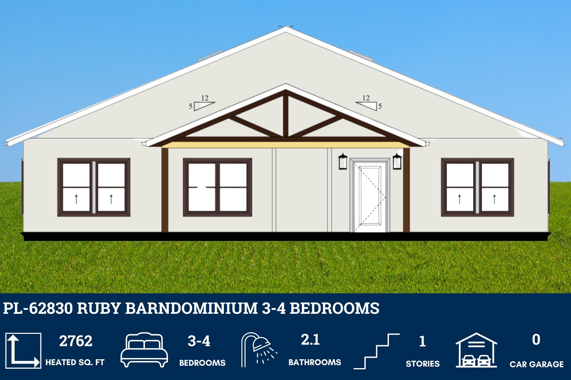 PL-62830 Ruby Barndominium House Plan – Barndominium Plans