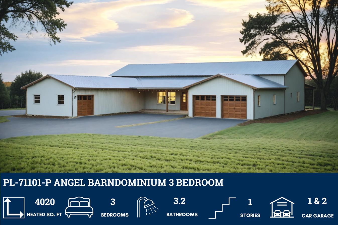 PL-71101-P Angel Barndominium House Plan – Barndominium Plans